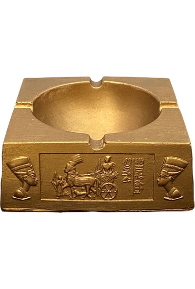 S&D Home El Yapımı Dekoratif Beton Kare Küllük Yaldızlı Lüx Kül Tablası Mısır Figürlü Puroluk