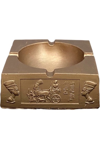 S&D Home El Yapımı Dekoratif Beton Kare Küllük Yaldızlı Lüx Kül Tablası Mısır Figürlü Puroluk