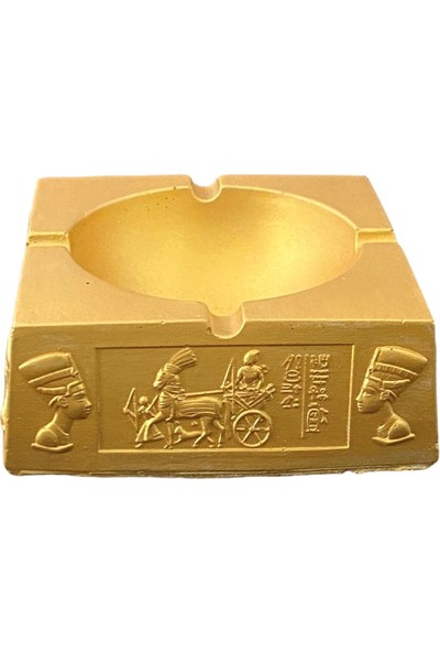 S&D Home El Yapımı Dekoratif Beton Kare Küllük Yaldızlı Lüx Kül Tablası Mısır Figürlü Puroluk