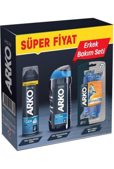 Arko Men Erkek Bakım Seti Cool - ( 8 Bıçak + 200 Ml Köpük + 250 Ml Kolonya ) Arko Men Erkek Bakım Seti Cool - ( 8 Bıçak + 200 Ml Köpük + 250 Ml Kolonya )