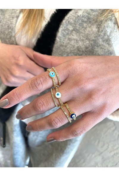 Misto Zirkon Taşlı Nazar Boncuklu Yüzük