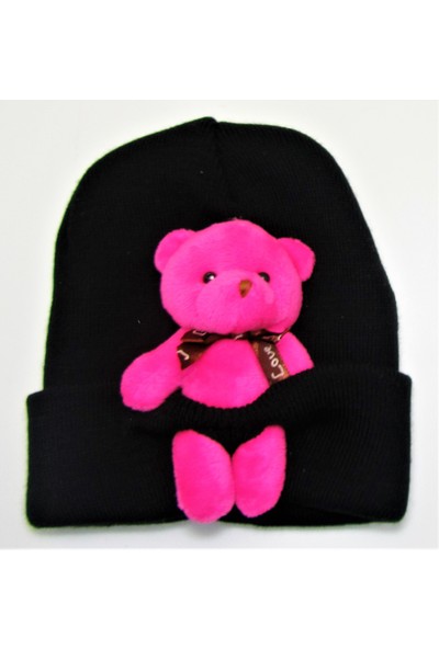 Salar Ticaret Peluş Ayıcıklı Bere 1-5 Yaş Arası Siyah -Pembe