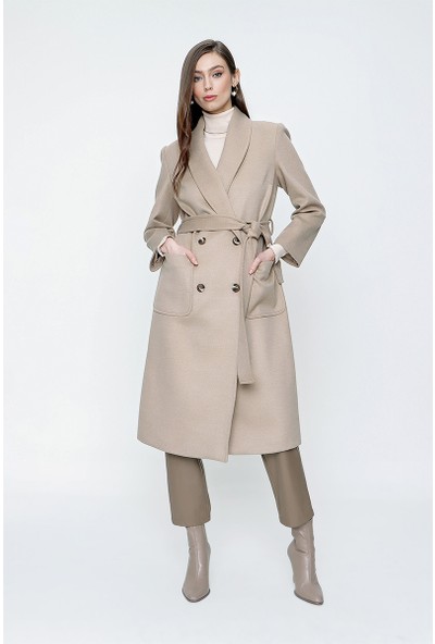 Aker 6113111 Şal Yaka Belden Bağlama Manto