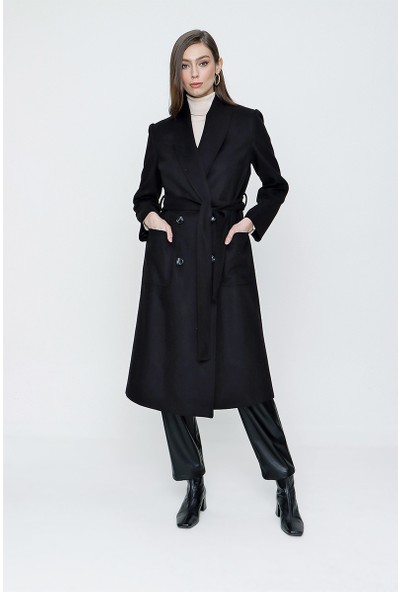 Aker 6113111 Şal Yaka Belden Bağlama Manto