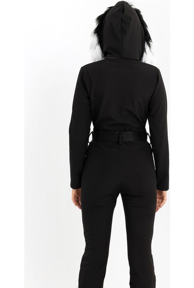 Siyah Kapüşonlu Kayak Tulumu