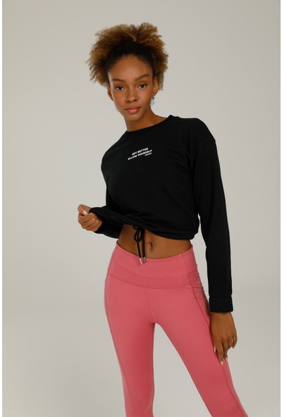 Kinetix SN636 Lısa Gathered Sweat Siyah Kadın Sweatshirt