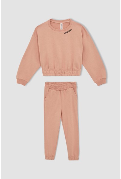 DeFacto Kız Çocuk Regular Fit Bisiklet Yaka Baskılı Organik Pamuklu 2'li Takım V3933A621WN