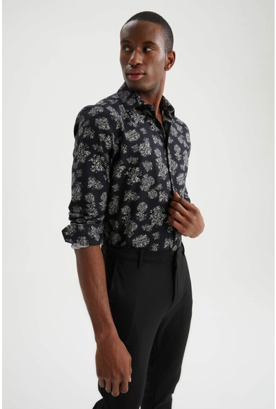 Regular Fit Desenli Poplin Uzun Kollu GÖMLEK W9970AZ22SP