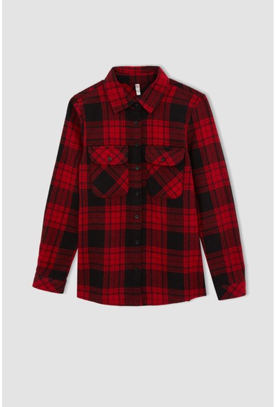 DeFacto Kız Çocuk Oversize Fit Kollu Geri Dönüşümlü Flanel Oduncu Gömlek T6962A621AU
