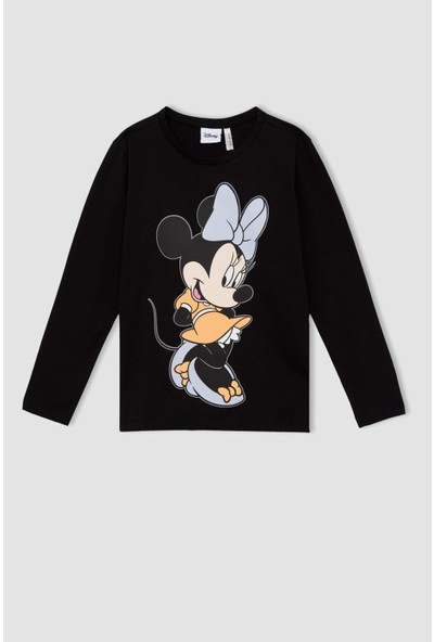 DeFacto Kız Çocuk Mickey & Minnie Mouse Lisanslı Bisiklet Yaka Pamuklu Uzun Kollu Tişört W6708A622SP