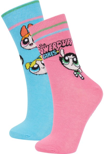 DeFacto Kadın PowerPuff Girls Lisanslı Pamuklu 2'li Uzun Çorap W1141AZ21WN