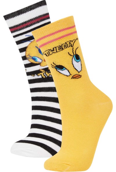 DeFacto Kadın Looney Tunes Lisanslı Pamuklu 2'li Uzun Çorap W1135AZ21WN