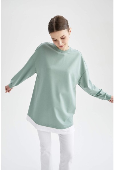 DeFacto Regular Fit Bisiklet Yaka Etek Ucu Parça Detaylı Sweatshirt Tunik X1851AZ22SP