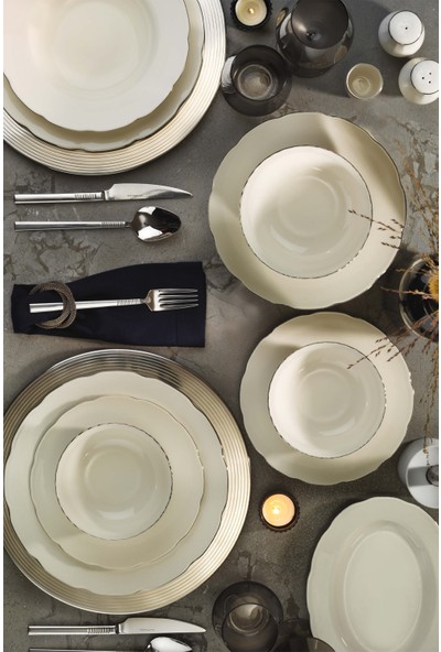 Kütahya Porselen Bone Olympos 12 Kişilik 54 Parça Yemek Takımı Platin