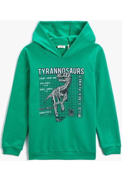 Koton Dinozor Baskılı Kapşonlu Sweatshirt Uzun Kollu