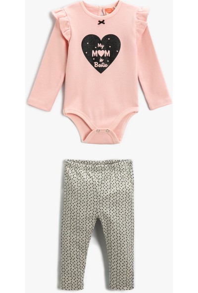 Koton Kalp Baskılı Omzu Fırfırlı Çıtçıtlı Zıbın Tayt Seti