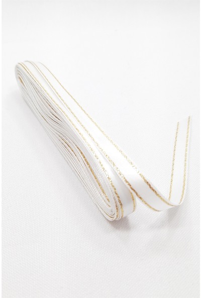 Kamus 1cm Beyaz Simli Saten Kurdele 10MT