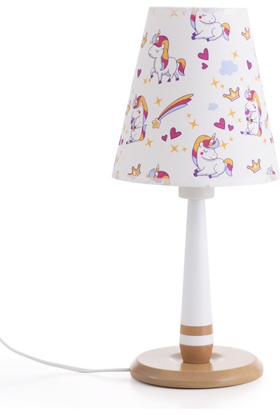 Sezay Aydınlatma Unicorn ve Gökkuşağı Desenli Çocuk Odası Konik Şeritli Ahşap Abajur Sezay Aydınlatma Unicorn ve Gökkuşağı Desenli Çocuk Odası Konik Şeritli Ahşap Abajur
