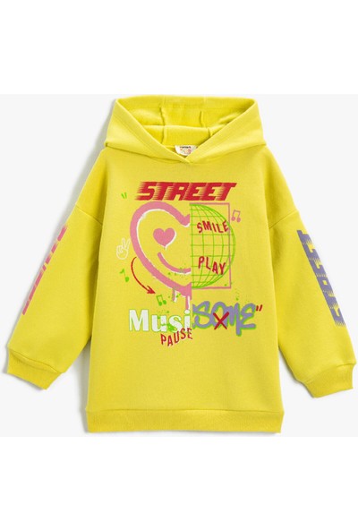 Koton Grafiti Baskılı Kapşonlu Sweatshirt Uzun Kollu