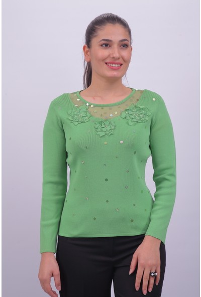 Sude Kadın Ithal 12 Ay Desen Üzeri Pul Işlemeli El Işi Uzun Kol Yeşil Triko Bluz 2257 Sude Kadın Ithal 12 Ay Desen Üzeri Pul Işlemeli El Işi Uzun Kol Yeşil Triko Bluz 2257