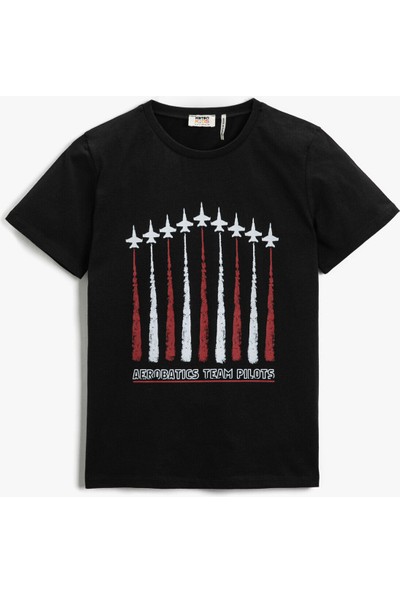 Koton Uçak Baskılı Kısa Kollu Tişört Pamuklu