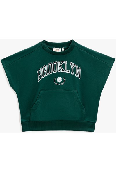 Koton Baskılı Kanguru Cepli Kısa Kollu Sweatshirt