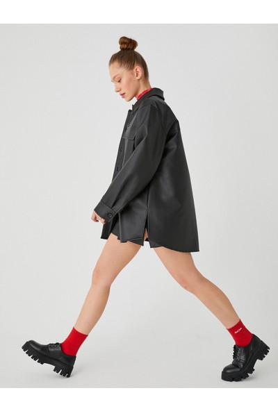 Koton Deri Görünümlü Gömlek Ceket