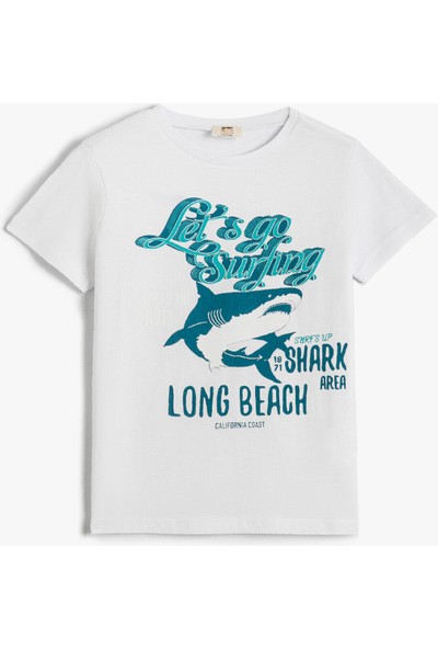 Koton Erkek Çocuk Köpek Balığı Baskılı Kısa Kollu Tişört Pamuklu