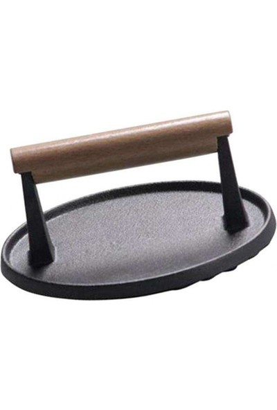 Dökme Demir Biftek Bacon Press Izgara Burger Sosis Sığır Eti Ahşap Saplı