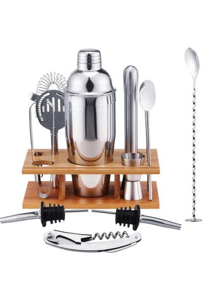 14 Adet Kokteyl Çalkalayıcı Set Bartender Kiti Içecek Karıştırma Araçları, Muddler, Kaşık, Jigger