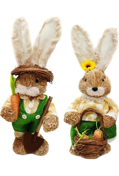 1 Çift Sevimli Saman Tavşan Paskalya Çiftçi Bunny Figür Düğün Dekor Için 30 1 Çift Sevimli Saman Tavşan Paskalya Çiftçi Bunny Figür Düğün Dekor Için 30