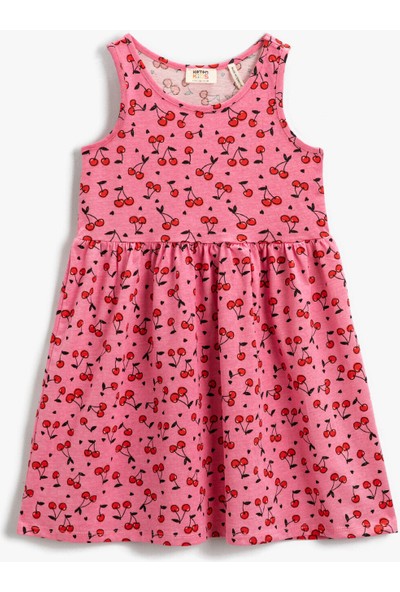 Koton Kız Çocuk Kiraz Baskılı Kolsuz Elbise Pamuklu Bisiklet Yaka
