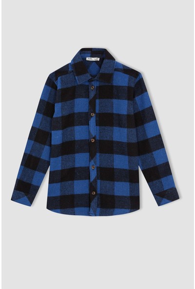 DeFacto Erkek Çocuk Regular Fit Polo Yaka Uzun Kollu Flanel Uzun Kollu Gömlek V6157A621WN