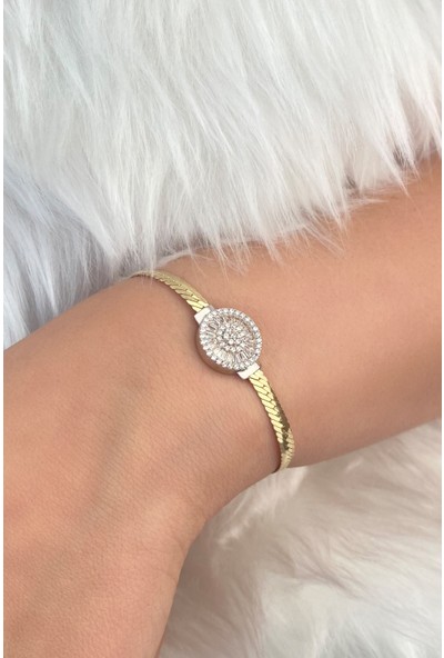 Fiyonk Kuyumculuk 14 Ayar Altın Yuvarlak Baget Taşlı Italyan Bileklik