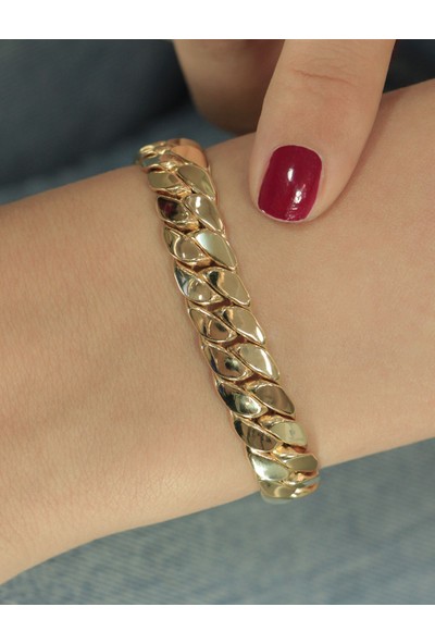 Fiyonk Kuyumculuk 14 Ayar Altın Balık Sırtı Kalın Bileklik 1.2 cm