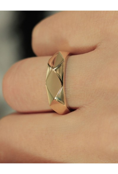 Fiyonk Kuyumculuk 14 Ayar Altın Kalın Asimetrik Yüzük