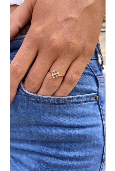 Fiyonk Kuyumculuk 14 Ayar Altın Taşlı Motif Tarz Yüzük