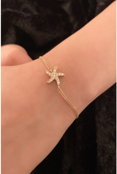 Fiyonk Kuyumculuk 14 Ayar Altın Taşlı Deniz Yıldızı Bileklik