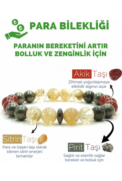 Kamus Para Bilekliği Sitrin Pirit Akik Doğal Taş Bileklik