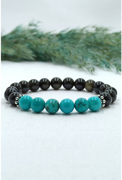Kamus Turkuaz Obsidyen Doğal Taş Kadın Bileklik Kamus Turkuaz Obsidyen Doğal Taş Kadın Bileklik