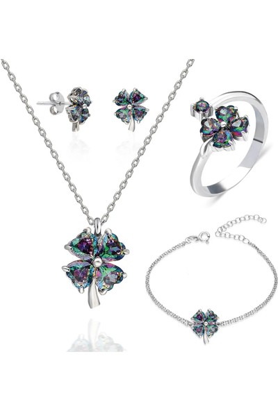 Takılingo 925 Ayar Gümüş Ayarlanabilir Mistik Topaz Taşlı Kadın Yonca Takı Set Takılingo 925 Ayar Gümüş Ayarlanabilir Mistik Topaz Taşlı Kadın Yonca Takı Set