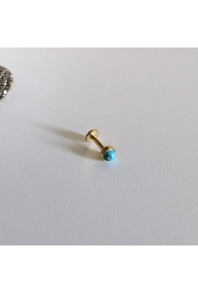 Bylin Cerrahi Çelik Doğal Turkuaz Taşlı Gold Piercing - Bar 6 mm - 1 Adet Bylin Cerrahi Çelik Doğal Turkuaz Taşlı Gold Piercing - Bar 6 mm - 1 Adet