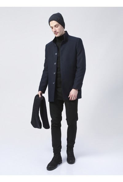 Limon Kont Kapüşonlu Standart Kalıp Düz Lacivert Erkek Kaban Limon Kont Kapüşonlu Standart Kalıp Düz Lacivert Erkek Kaban