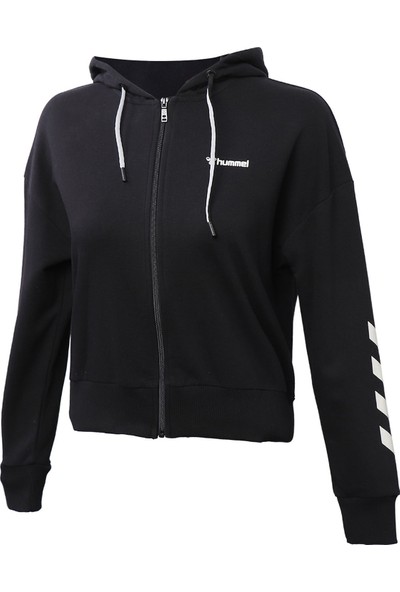 Hummel 921416-2001 Kapüşonlu Bol KesimDüz Siyah Kadın Zip Ceket