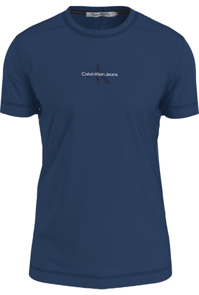 Calvin Klein J30J319877-C5G_MONOGRAM Logo Tee Bisiklet Yaka Standart Kalıp Düz Mavi Erkek T-Shirt