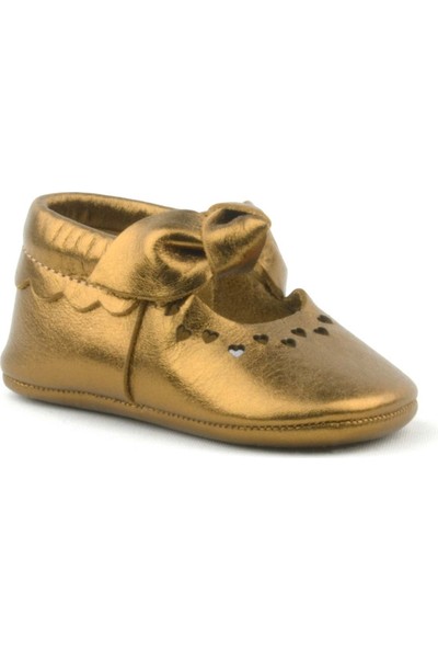 Hapshoe Kids Deri Bakır Fiyonklu Lastikli Bebek Patik