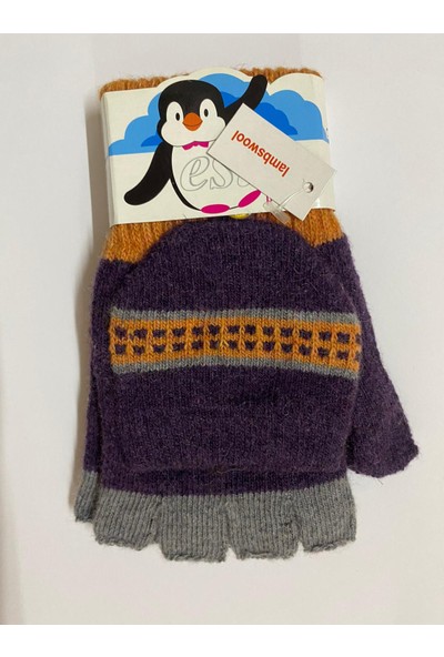 Esin Kadın Lambswool (Kuzu Yünü) Kapaklı Eldiven Mor