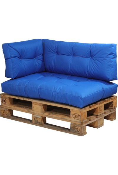 Tiryaki Aksesuar Babil Dış Mekan Palet Balkon Yat Bahçe Sahil Minderi Su Geçirmez Kumaş Palet Saks Mavi 3 Lü Saks Mavi