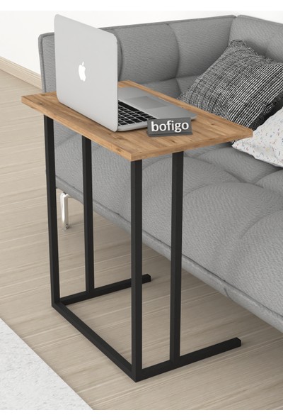 Bofigo Metal Ayaklı Laptop Sehpası Kahvaltı Masası Çalışma Sehpası Çam