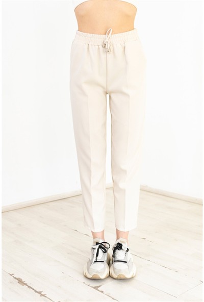 Derya Dindar Kadın Önden Bağcıklı Spor Pantolon Ekru